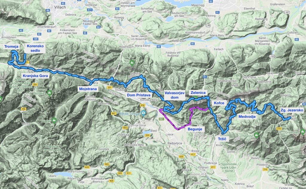 Zemljevid poti – Turnokolesarska pot Trans Karavanke